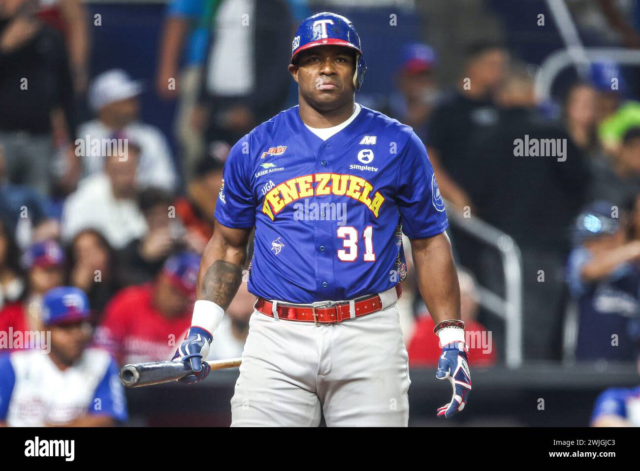 MIAMI, FLORIDA - FEBRUARY 1: Yasiel Puig of Tiburones de La Guaira of ...