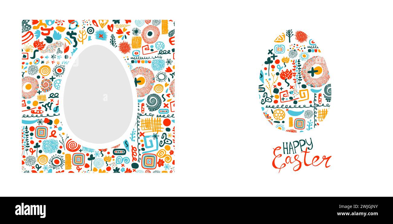 Easter card with egg. Postcard Happy Easter . hand drawing. Not AI ...