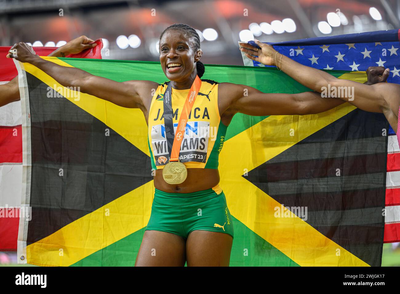 Danielle WILLIAMS celebrating his medal with the flag in the Budapest ...