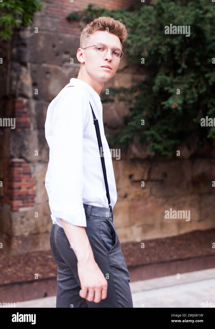 Man posing in gothic quarter of Barcelona Stock Photo - Alamy
