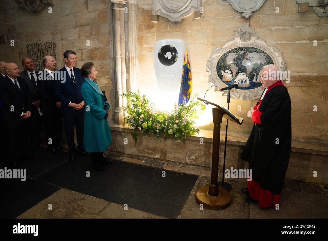 The Princess Royal views the Ernest Shackleton memorial stone during ...