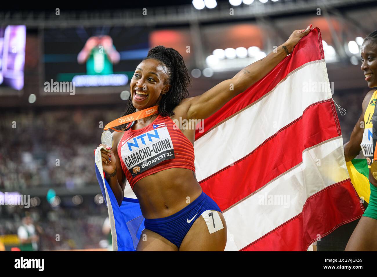 Jasmine CAMACHO-QUINN celebrating his medal with the flag in the ...