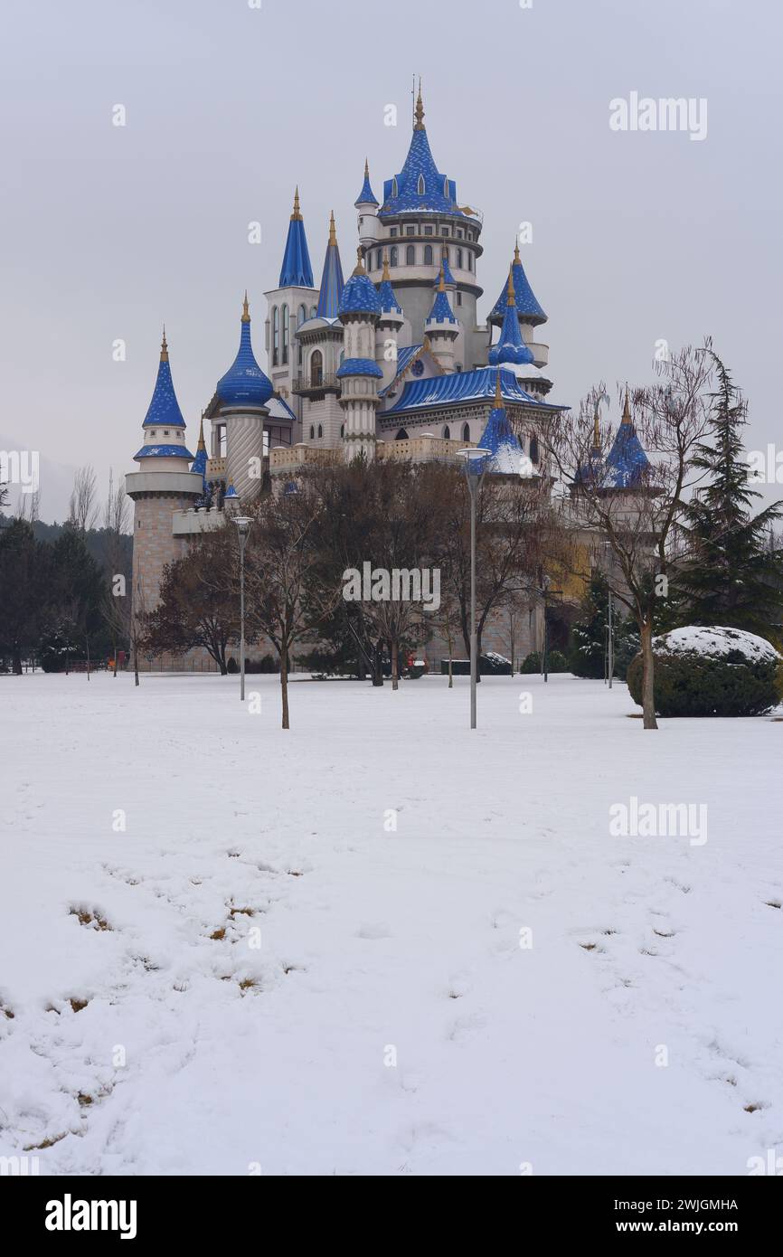 Vintage blue castle in Sazova Park Eskisehir Turkey. Fairytale castle ...