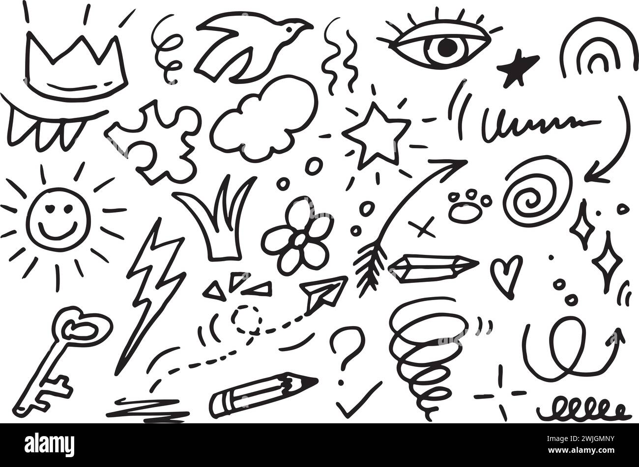 Hand Drawn Decorative Abstract Scribble Doodle Pointing Arrow Outline