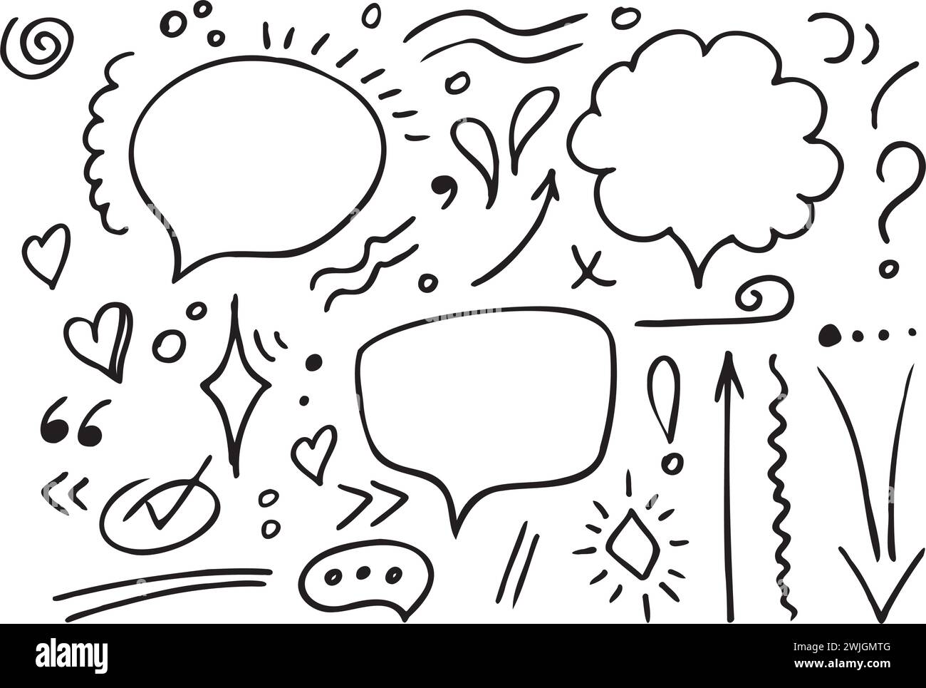 Collection of hand drawn think and talk speech bubbles for message ...