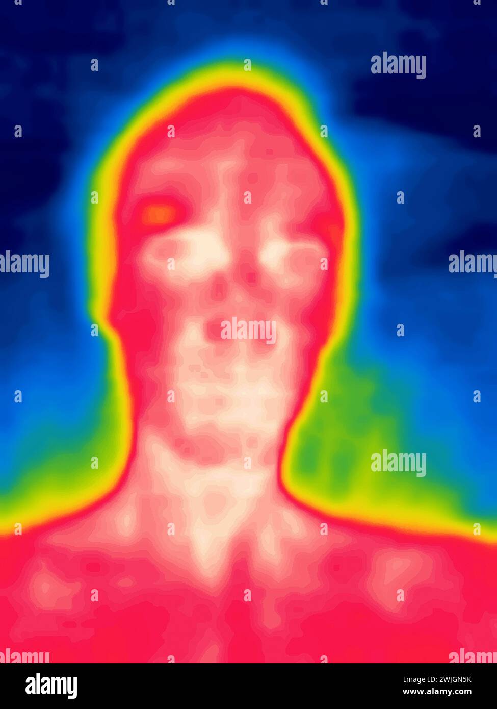 Portrait of a young man and infrared waves of different frequencies ...