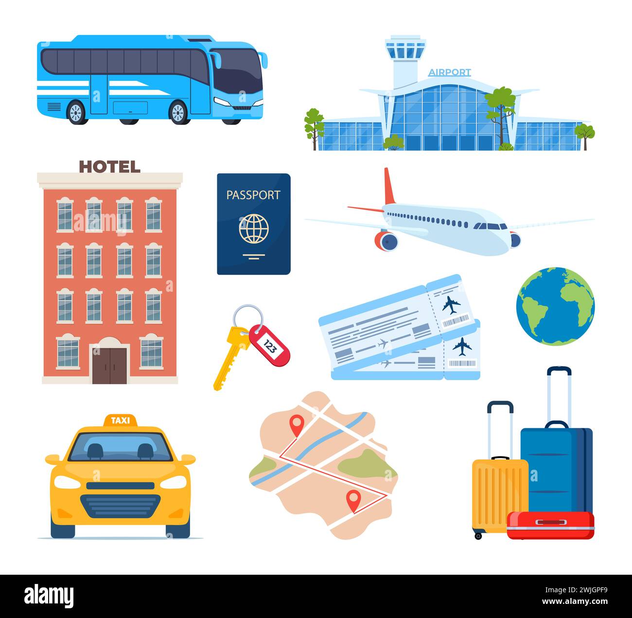 Adventure tourism, travel abroad, summer vacation trip decorative ...