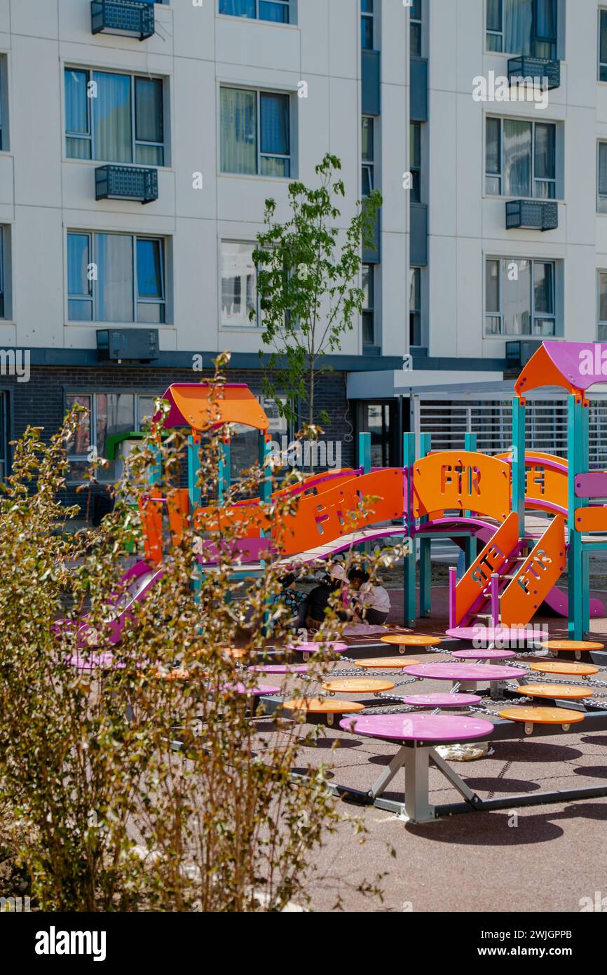 A vibrant playground with colorful equipment for kids, creating a fun ...