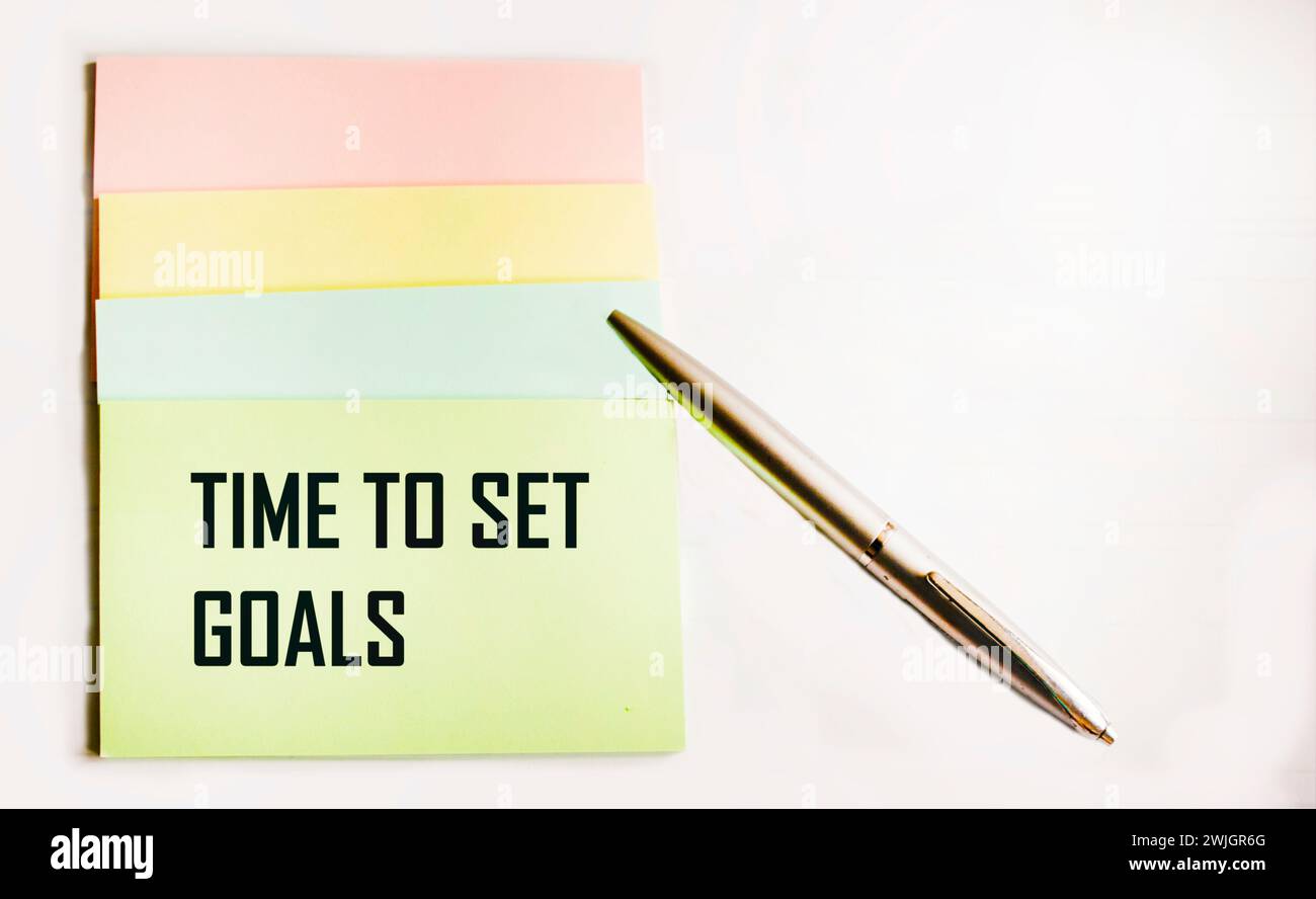 TIME TO SET GOALS text written on sticker on light background, business ...