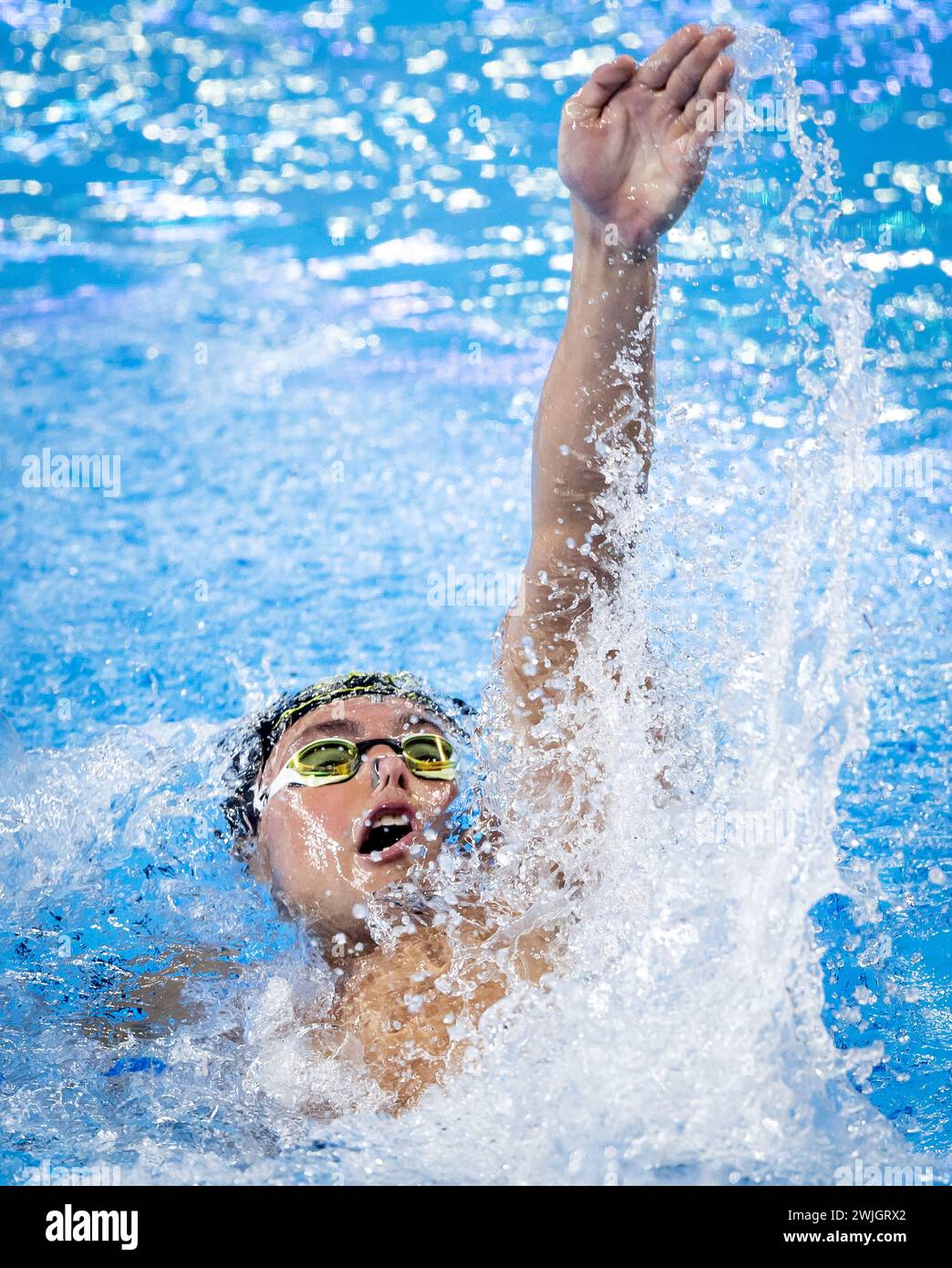 DOHA - Kai van Westering in action during the men's 200 back semi-final ...