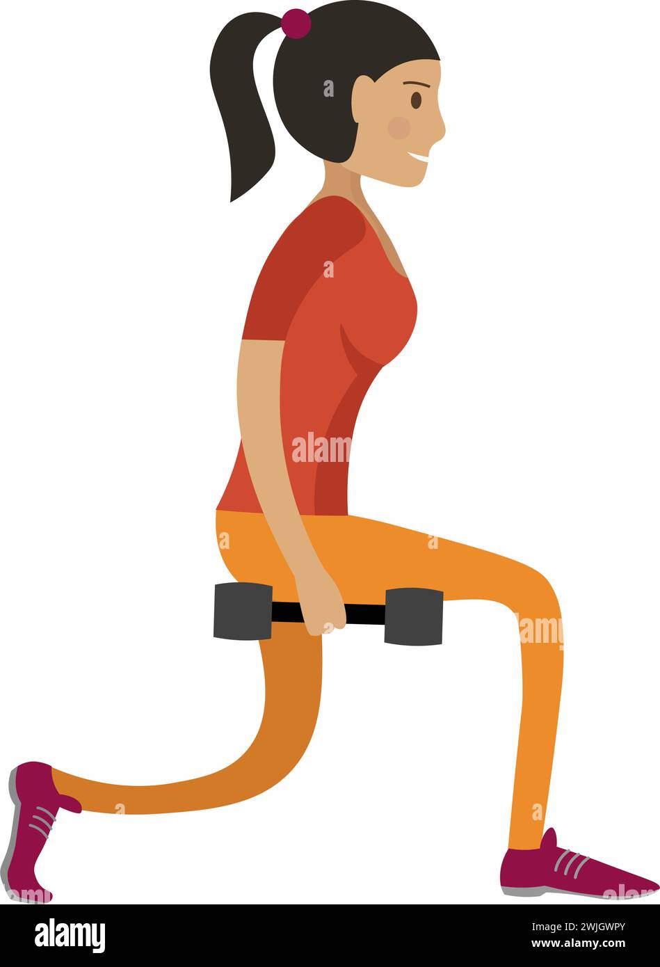 Woman doing squat lungs with dumbbells vector icon isolated on white ...