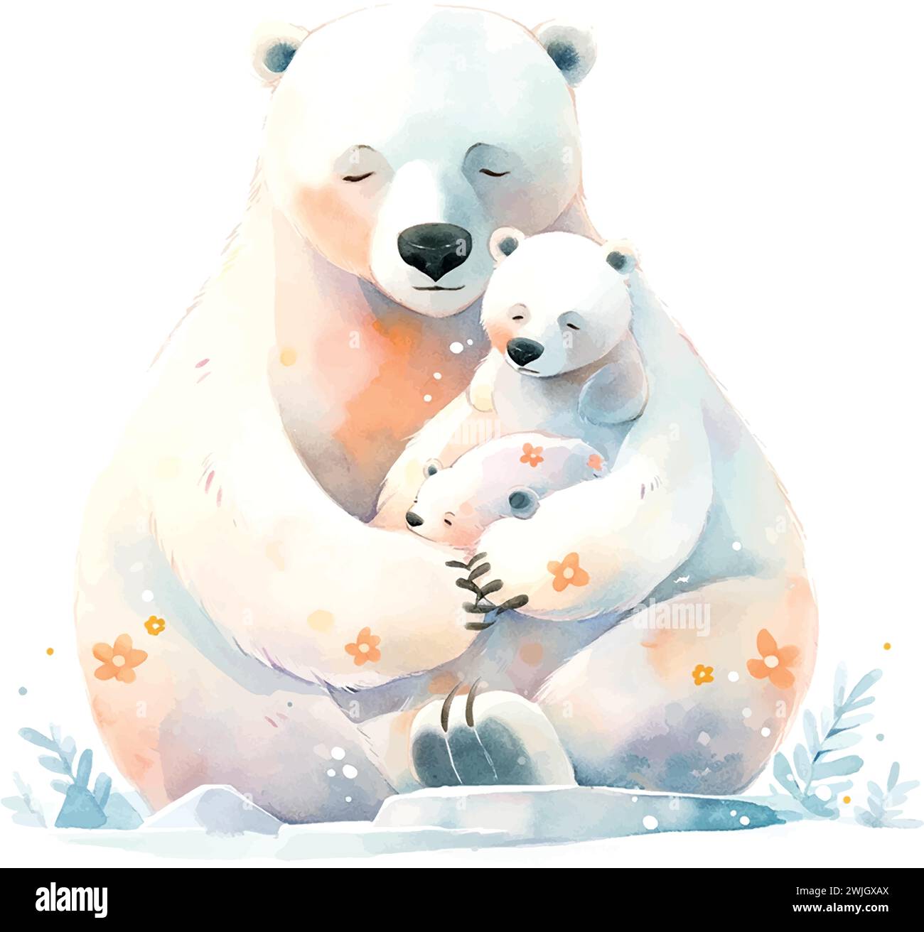 cute polar bear with mother watercolor children's book illustration ...