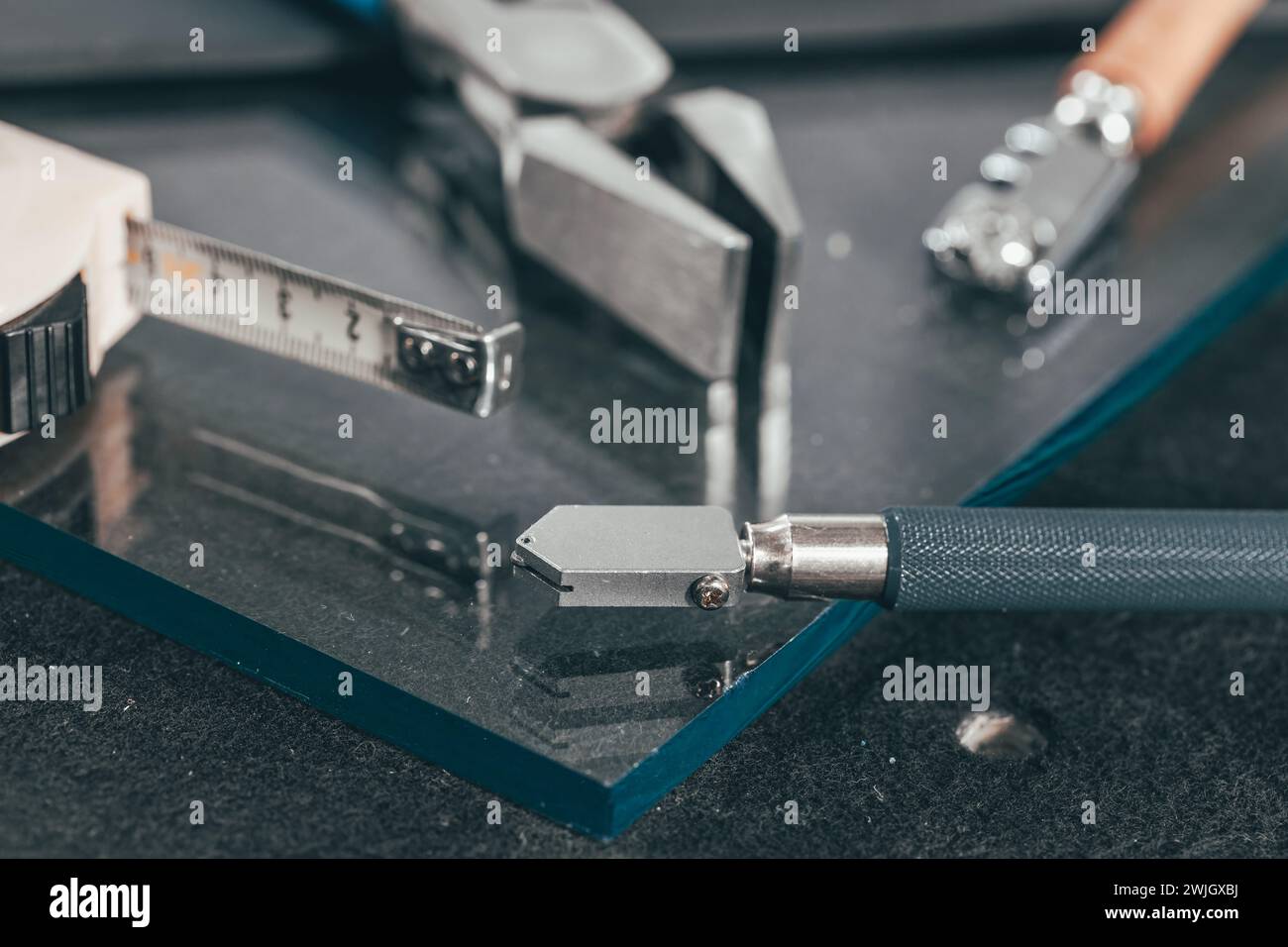 Glass tools used for cutting glass, glass factory, glazier's workplace ...
