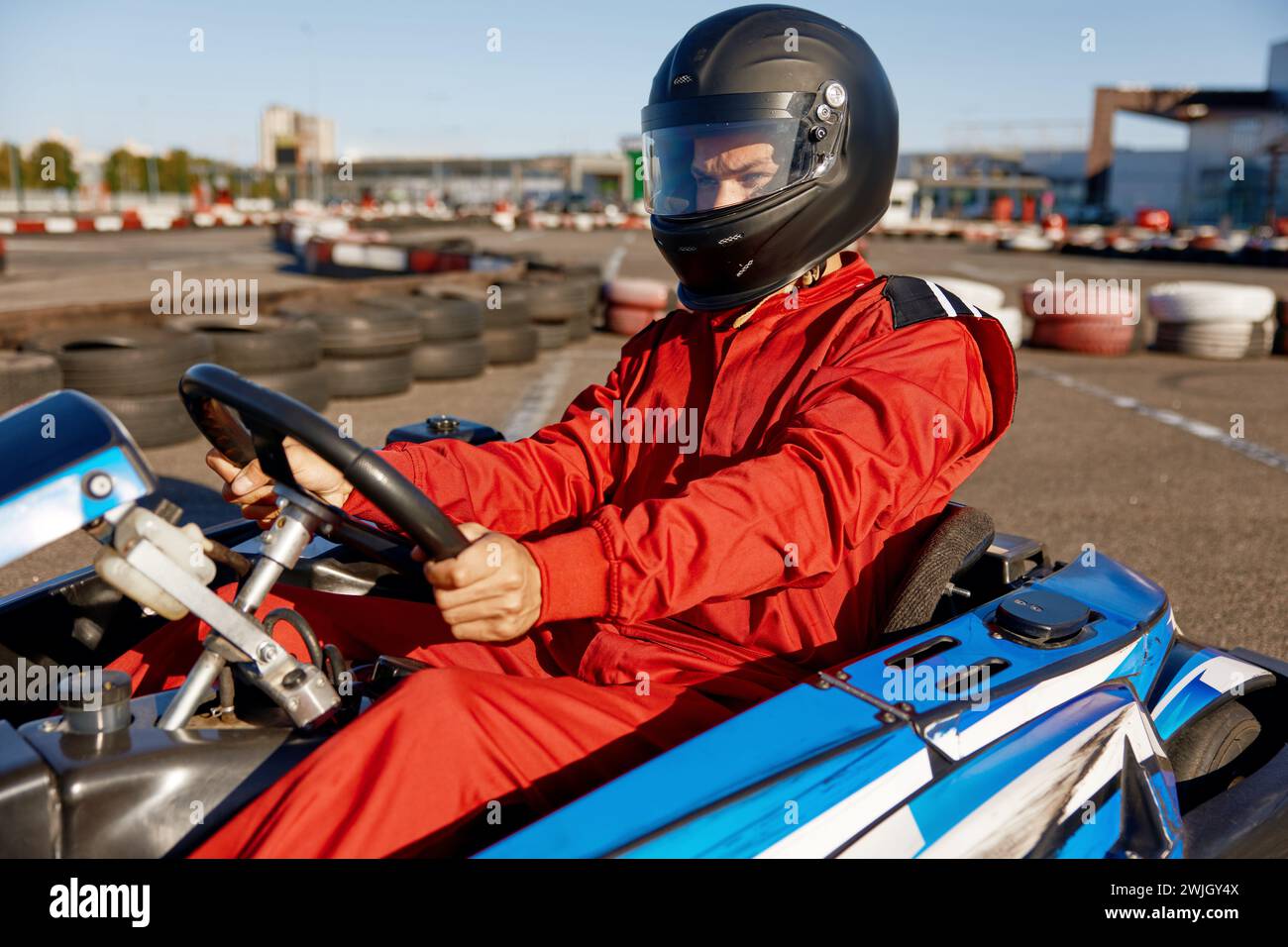 Concentrated karting pilot ready to start championship in outdoor go ...