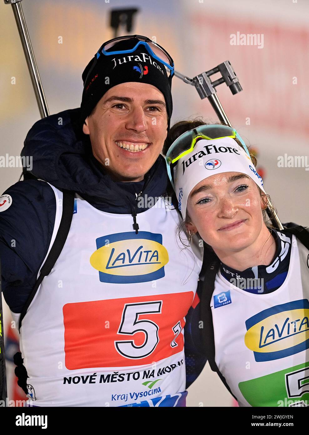 Quentin Fillon Maillet, left, and Lou Jeanmonnot (FRA) won the Single ...