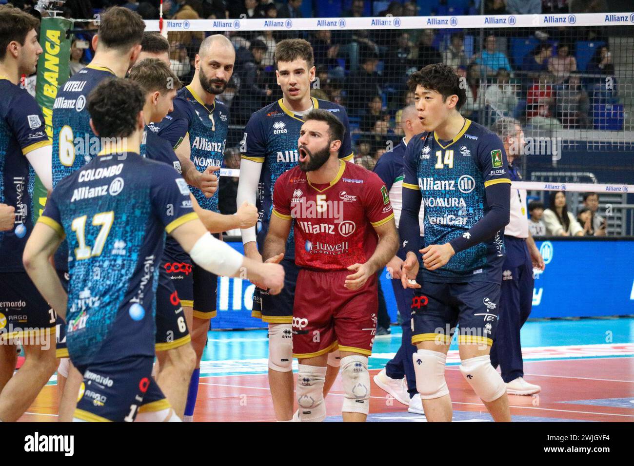Milano, Italy. 14th Feb, 2024. POWERVOLLEY MILANO during Allianz Milano ...