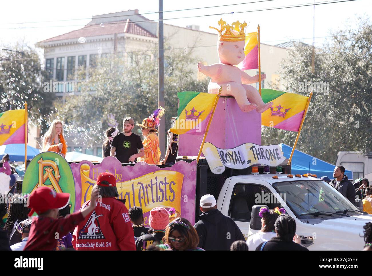 New Orleans, USA. 13th Feb, 2024. The Royal Throne float rolls through ...
