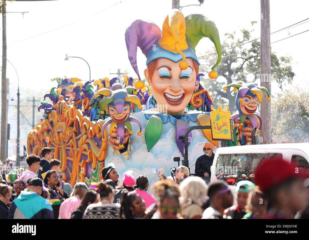 New Orleans, USA. 13th Feb, 2024. The King's Jester float rolls through ...