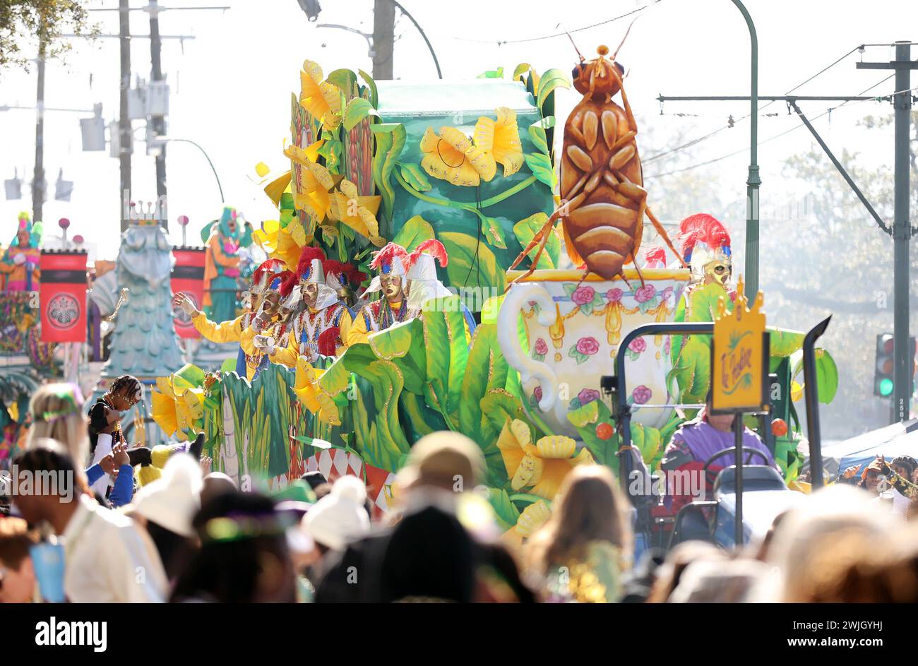 New Orleans, USA. 13th Feb, 2024. The Festive float rolls through ...