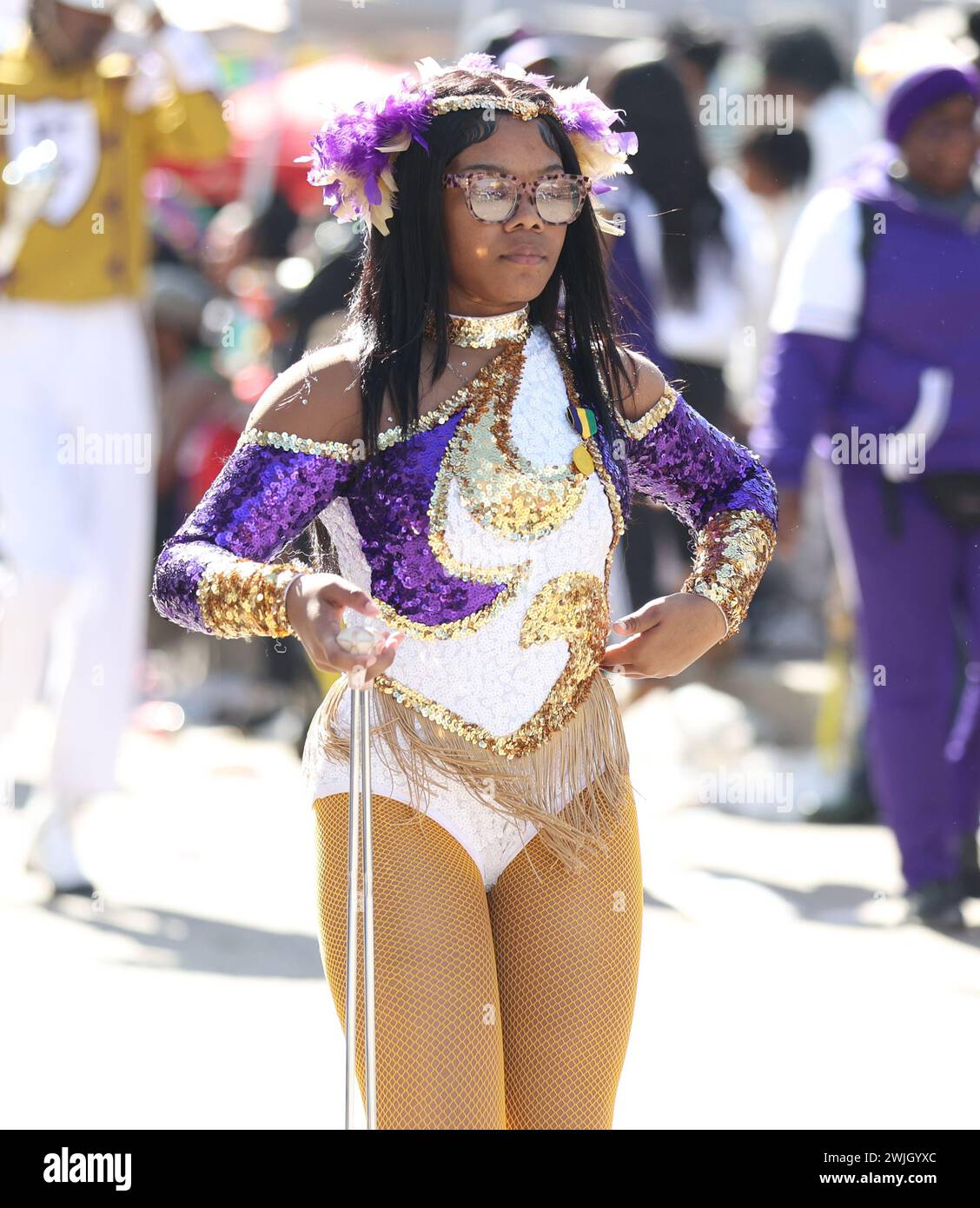 New Orleans, USA. 13th Feb, 2024. The Warren Easton Marching Band ... New Orleans, USA. 13th Feb, 2024. The Warren Easton Marching Band ...