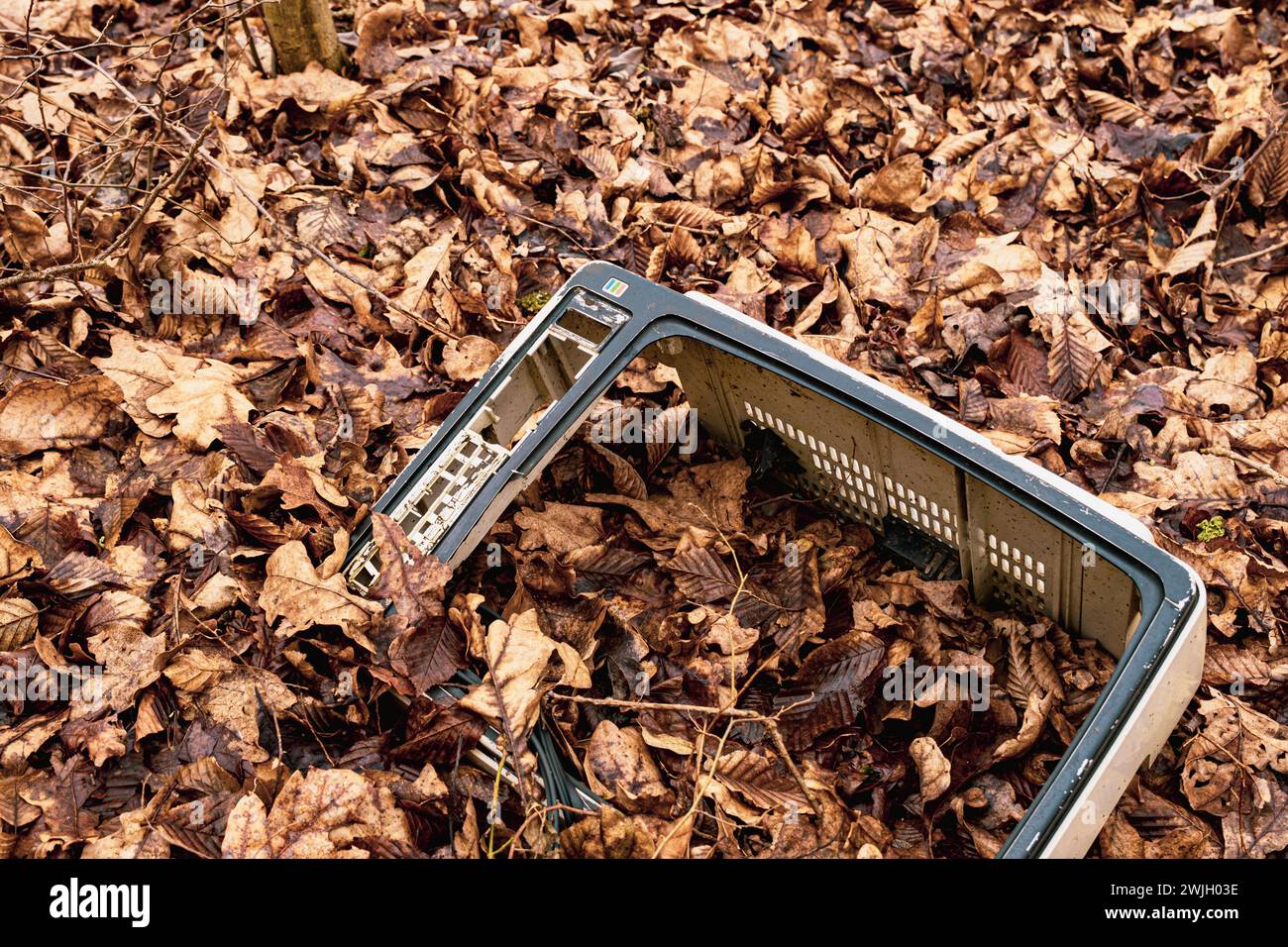 Broken Cathode Electron Beam Tube of Old TV, shattered television trash ...