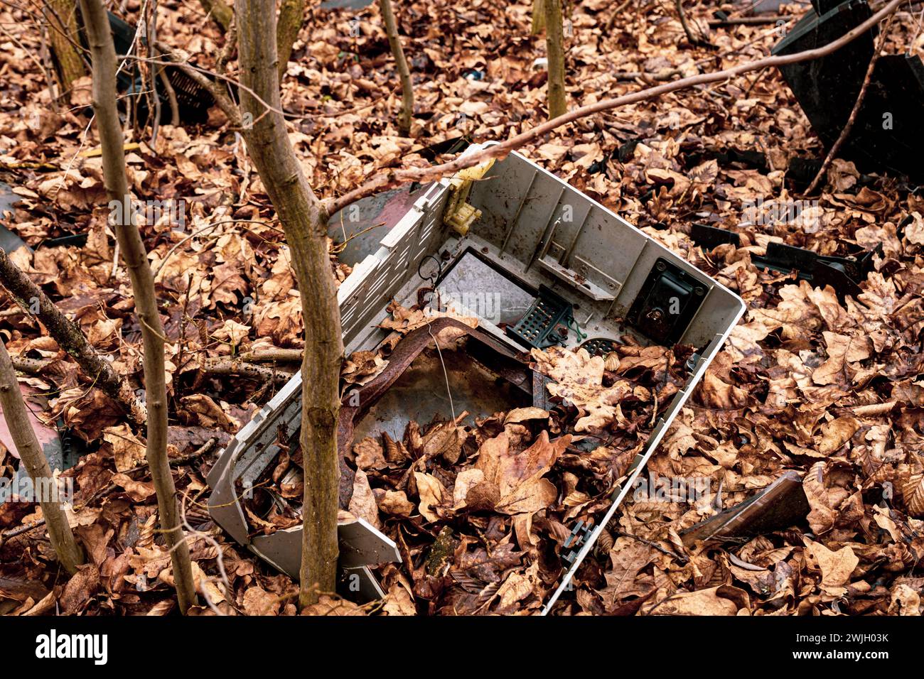 Broken Cathode Electron Beam Tube of Old TV, shattered television trash ...