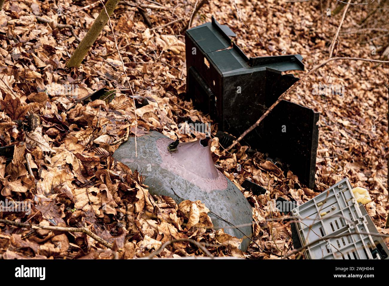 Broken Cathode Electron Beam Tube of Old TV, shattered television trash ...
