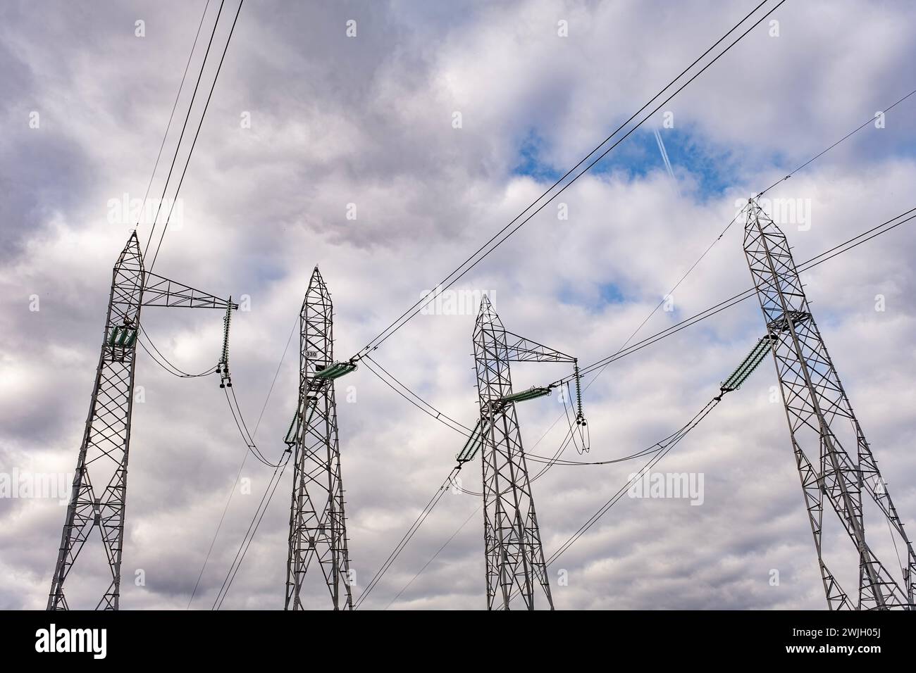 High Voltage Electric Power Grid Poles with Ceramic Insulators at ...