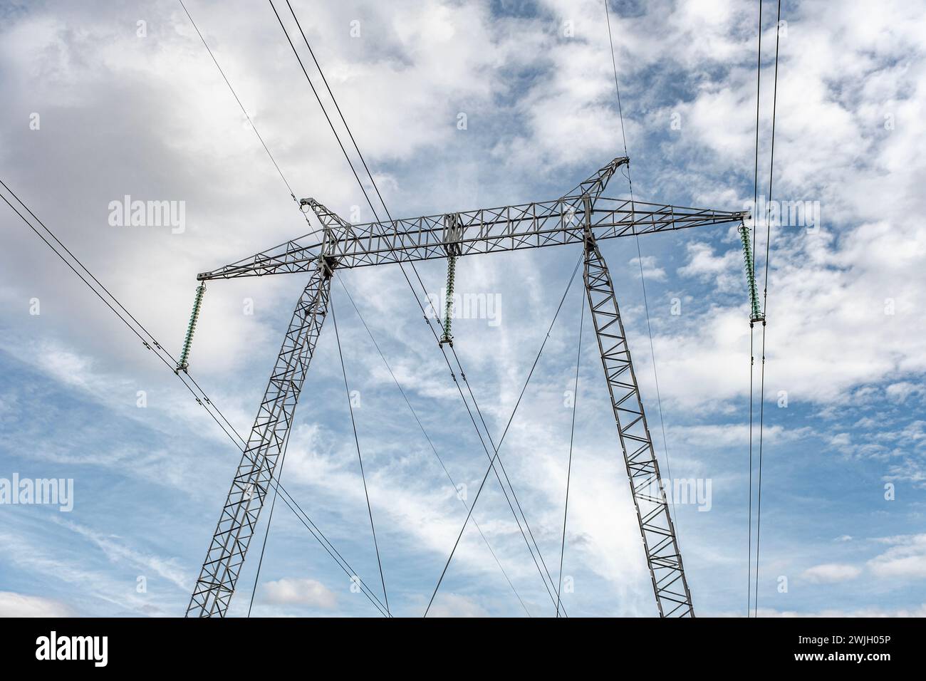 High Voltage Electric Power Grid Poles with Ceramic Insulators at ...