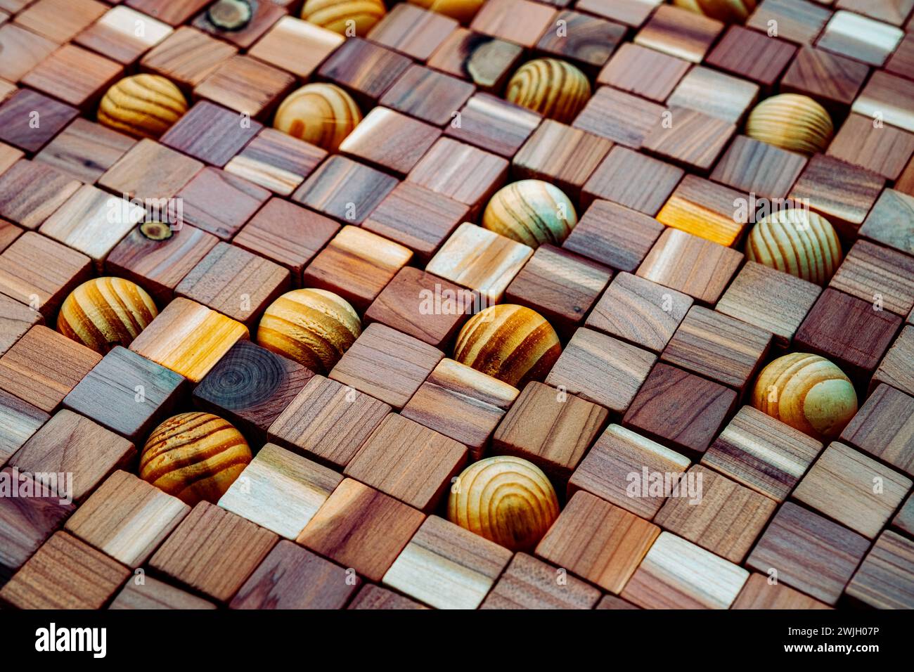natural wooden mosaics cubes and balls, random wooden floor tiles, wood ...