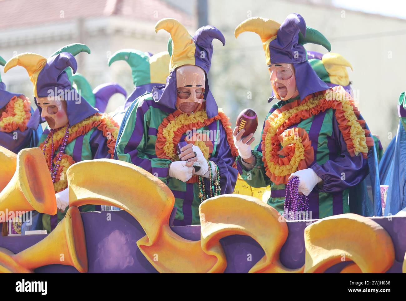 New Orleans, USA. 13th Feb, 2024. Members of the King's Jester float ...