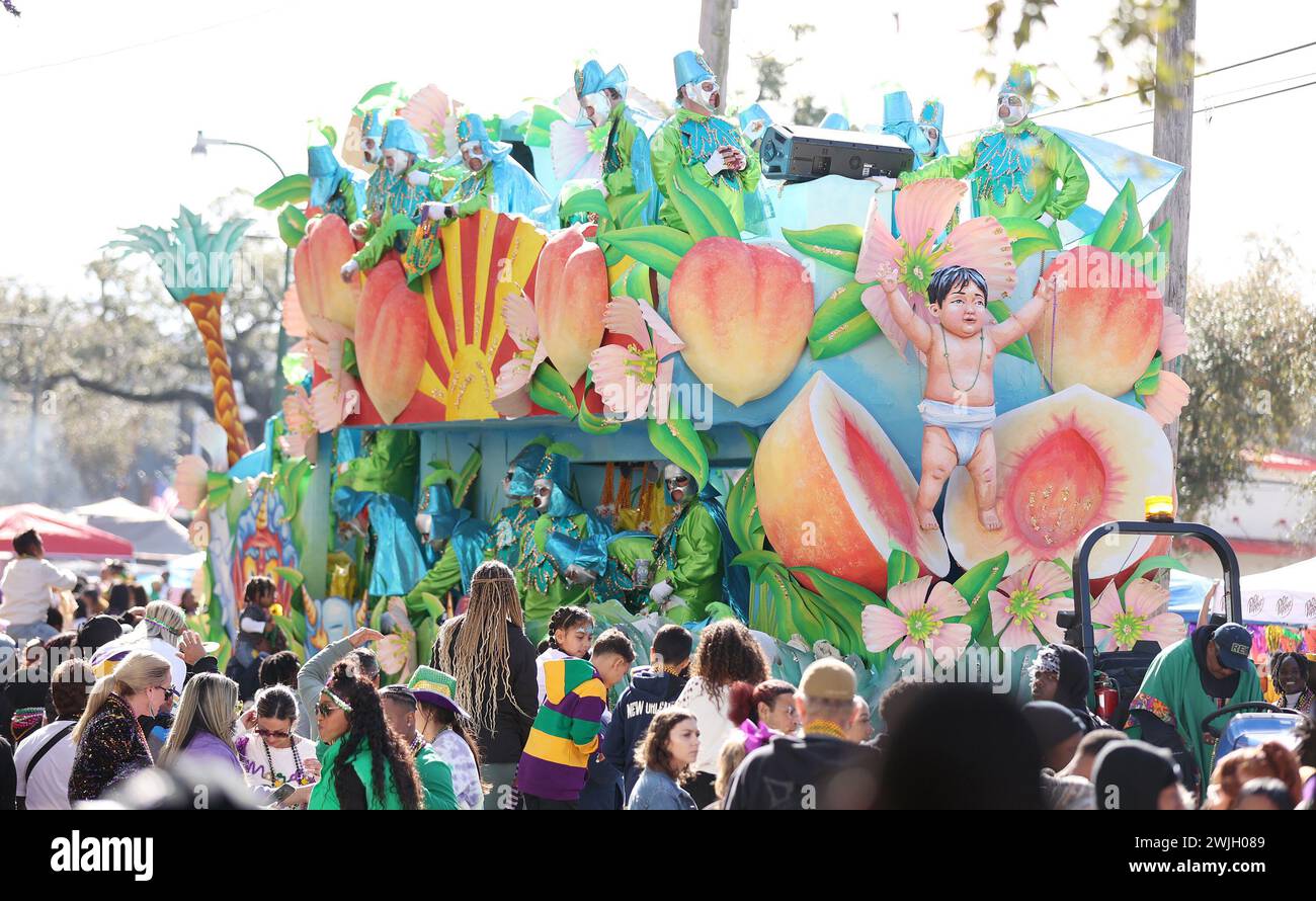 New Orleans, USA. 13th Feb, 2024. The Momotaro float rolls through ...