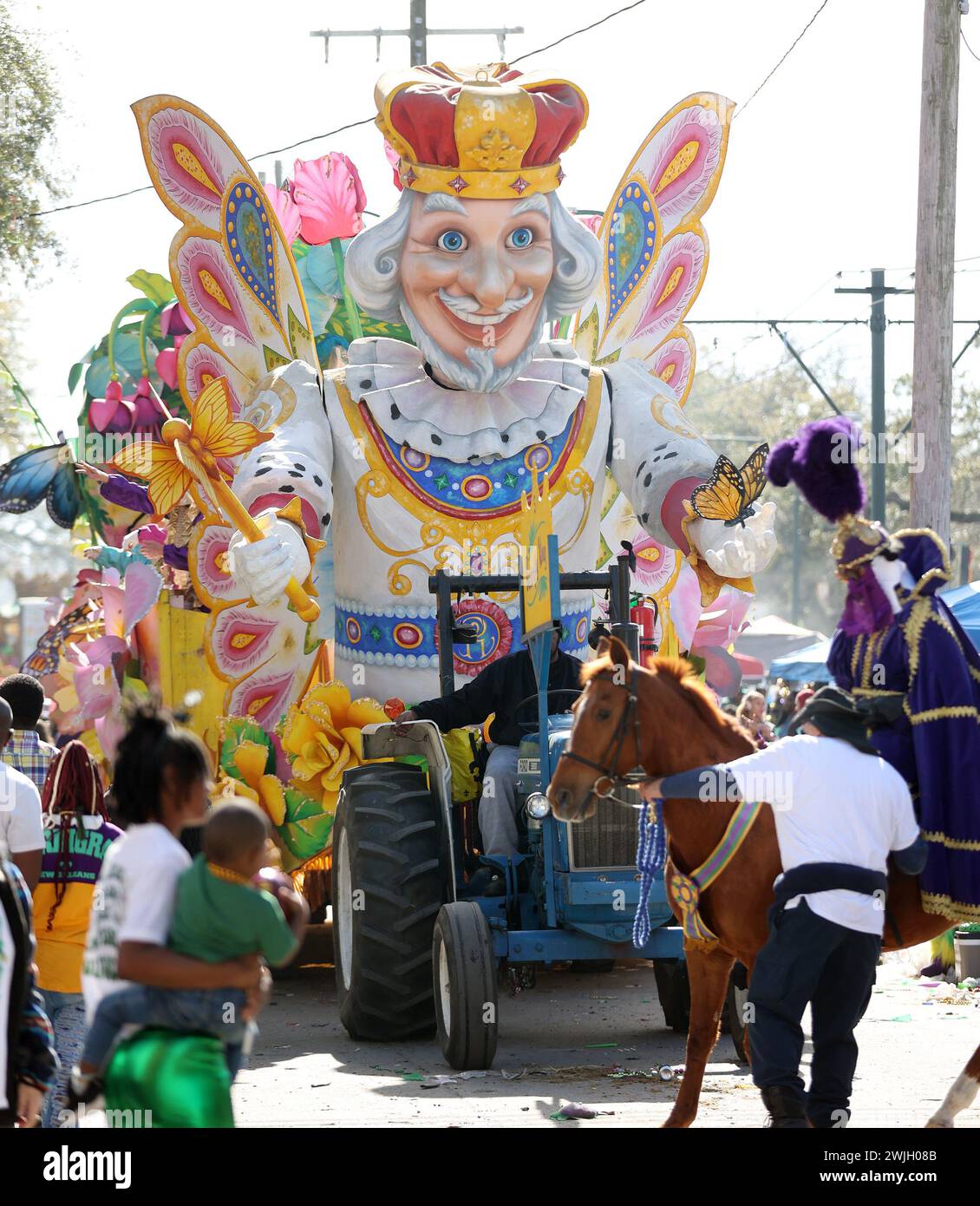 New Orleans, USA. 13th Feb, 2024. The Butterfly King float rolls ...