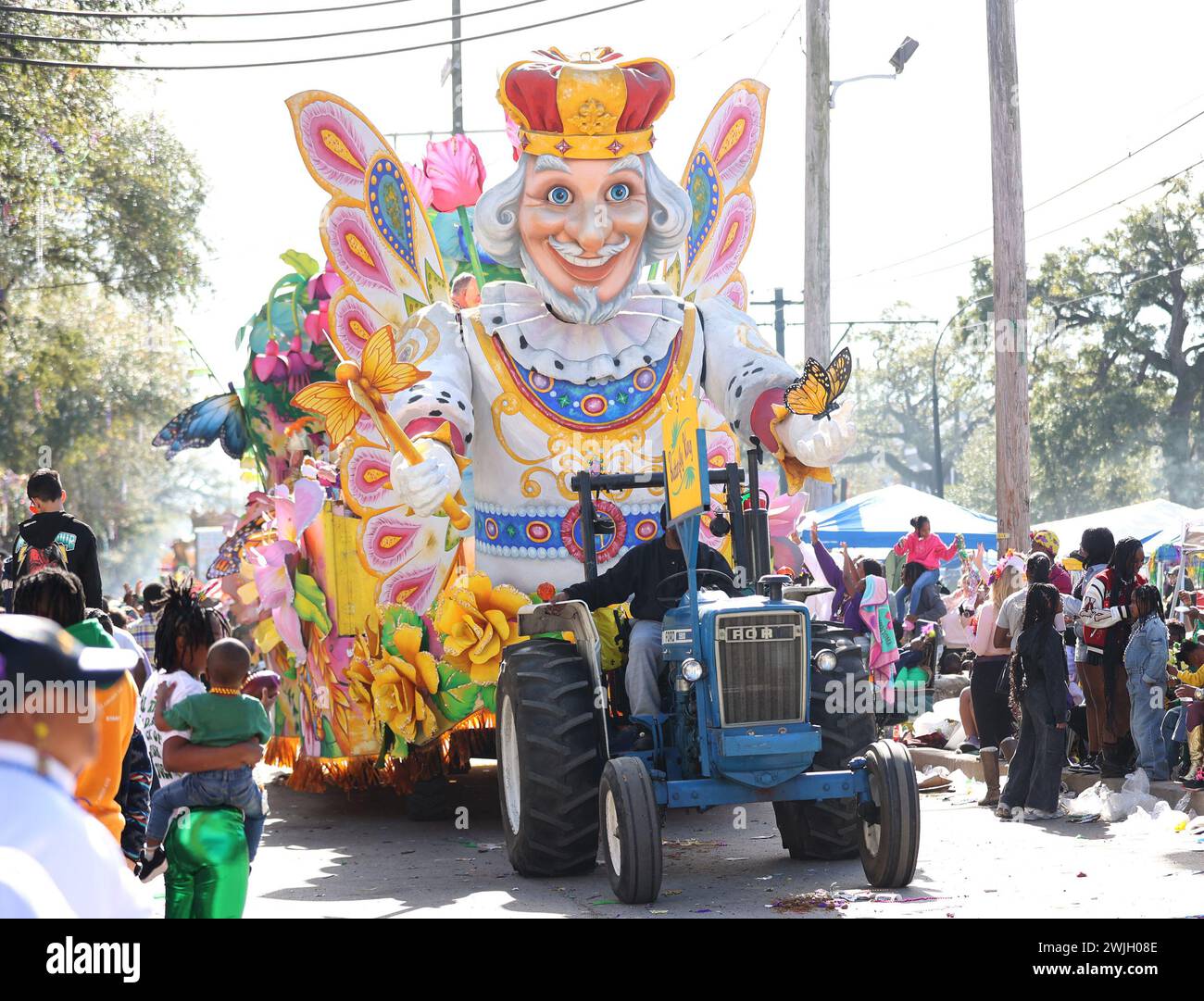 New Orleans, USA. 13th Feb, 2024. The Butterfly King float rolls ...
