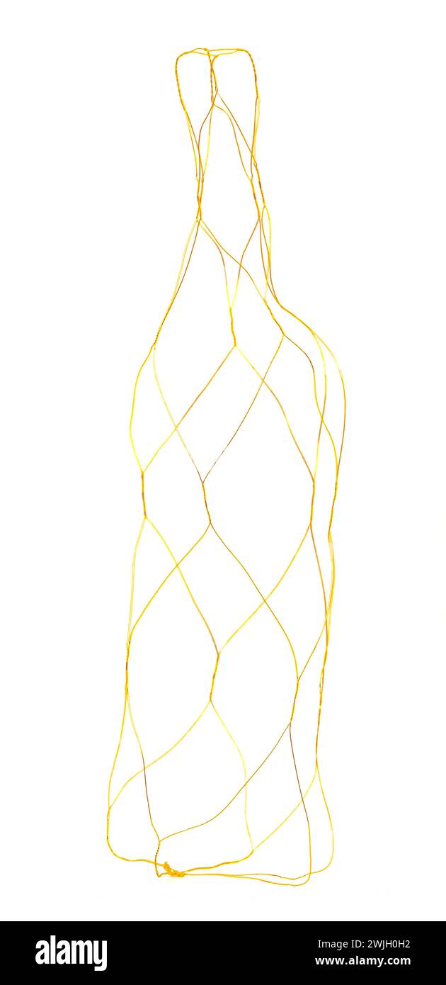 the shape of a bottle made of golden wire on white background Stock ...