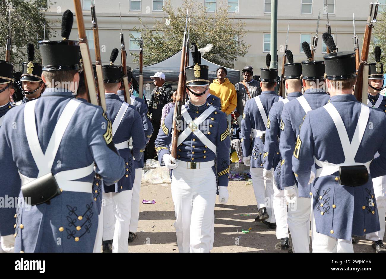 New Orleans, USA. 13th Feb, 2024. Cadets from The Citadel march during ...
