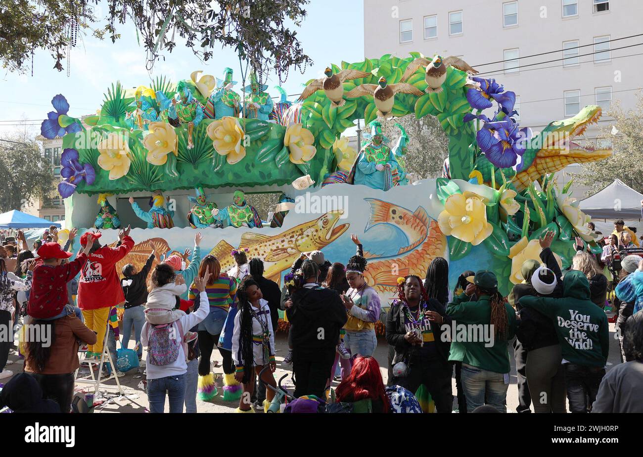 New Orleans, USA. 13th Feb, 2024. The Bountiful Pursuits float roll ...