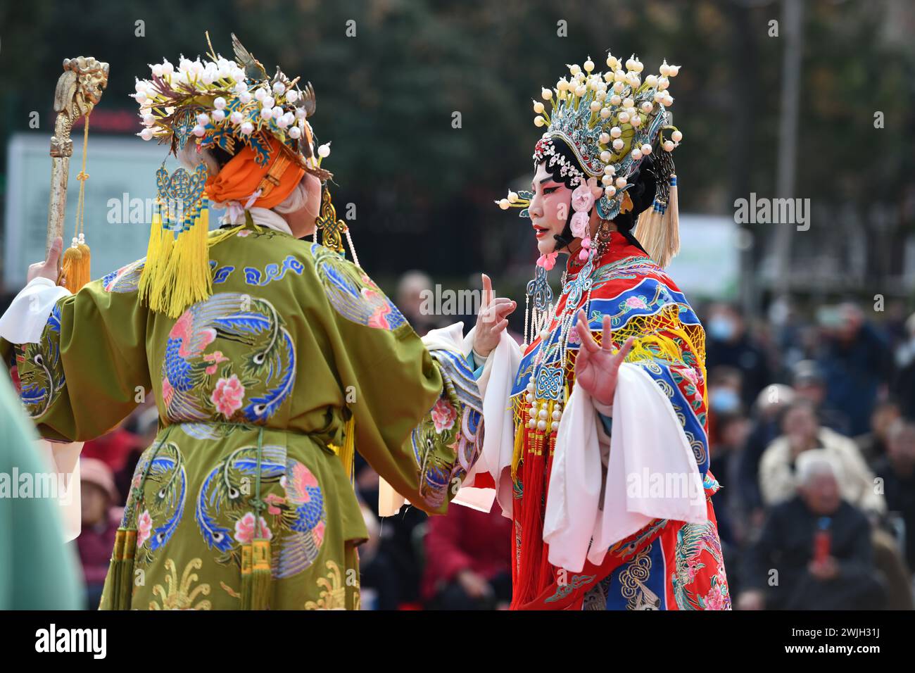 Fuyang, Anhui, China. 14th Feb, 2024. Actors perform the traditional ...