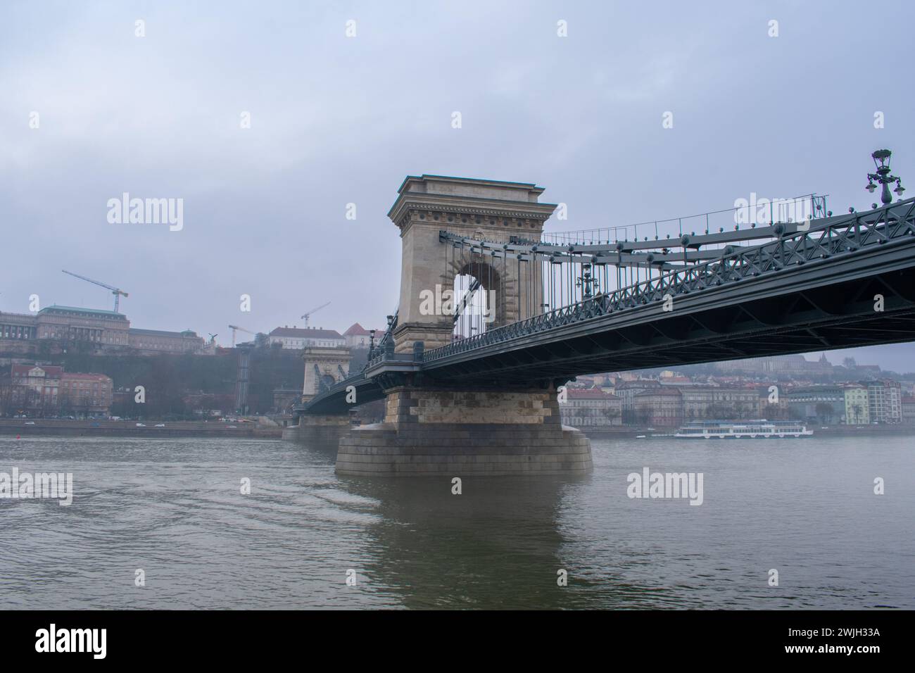 Iconic Szechenyi Chain Bridge in Budapest Hungary. Bridge on the Danube ...