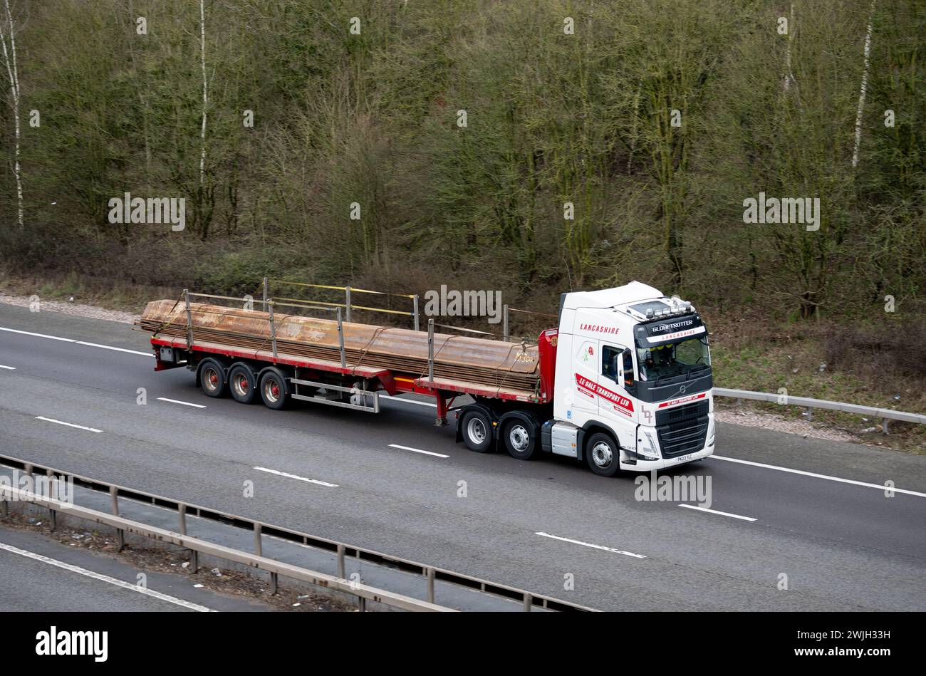 Le Dale Transport Volvo lorry on the M40 motorway, Warwickshire, UK ...