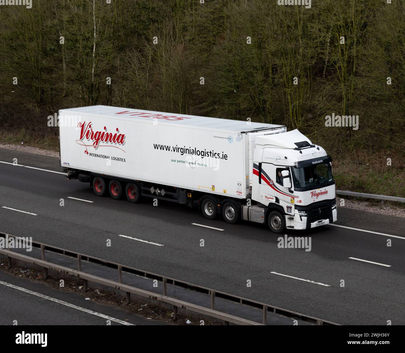 Virginia Logistics Renault lorry on the M40 motorway, Warwickshire, UK ...