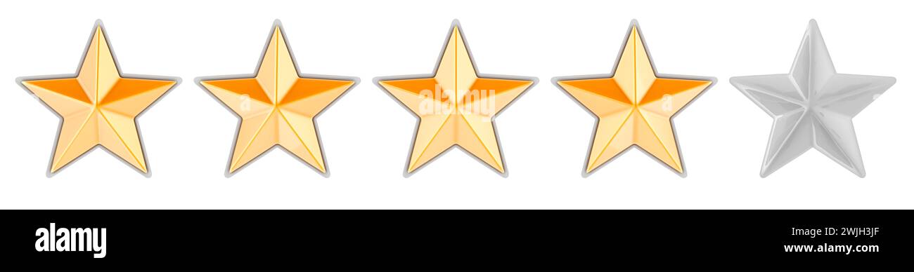 4 golden stars, concept. 3D rendering isolated on white background ...