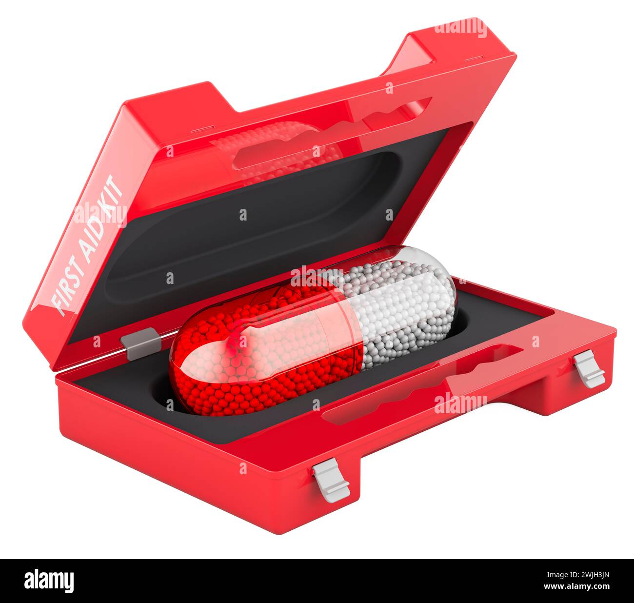 First Aid Kit with medicament capsule. 3D rendering isolated on white ...