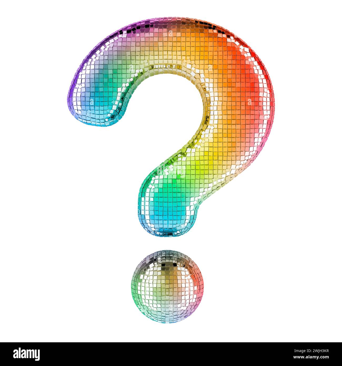 Question mark from glitter mirror facets. 3D rendering isolated on ...