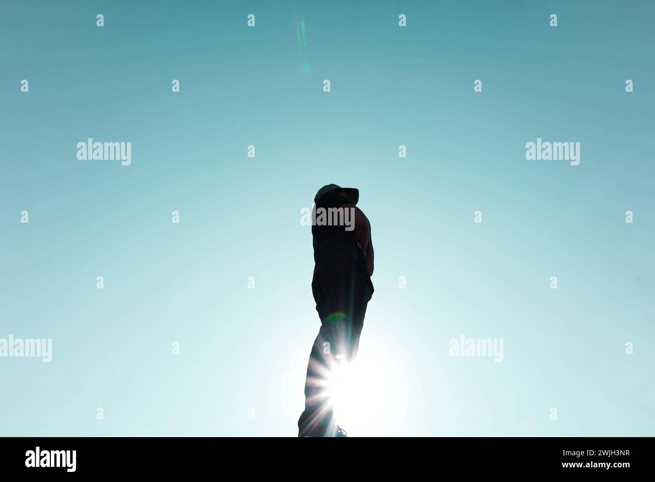 man silhouette portrait trekking in the mountain in summertime Stock ...