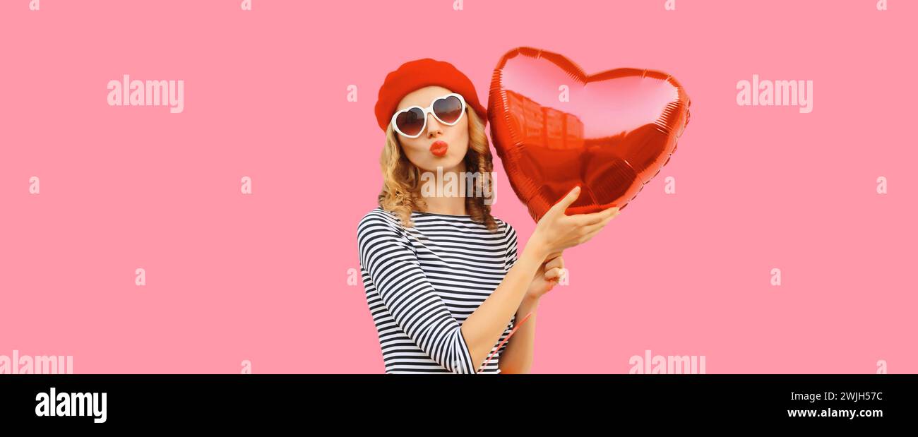 Sweet portrait of beautiful happy young woman with red heart shaped ...