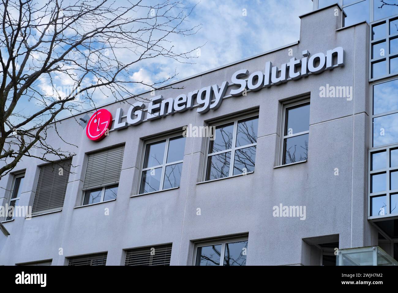 LG Energy Solution Ltd battery manufacturing company on facade building, Korean largest battery ...
