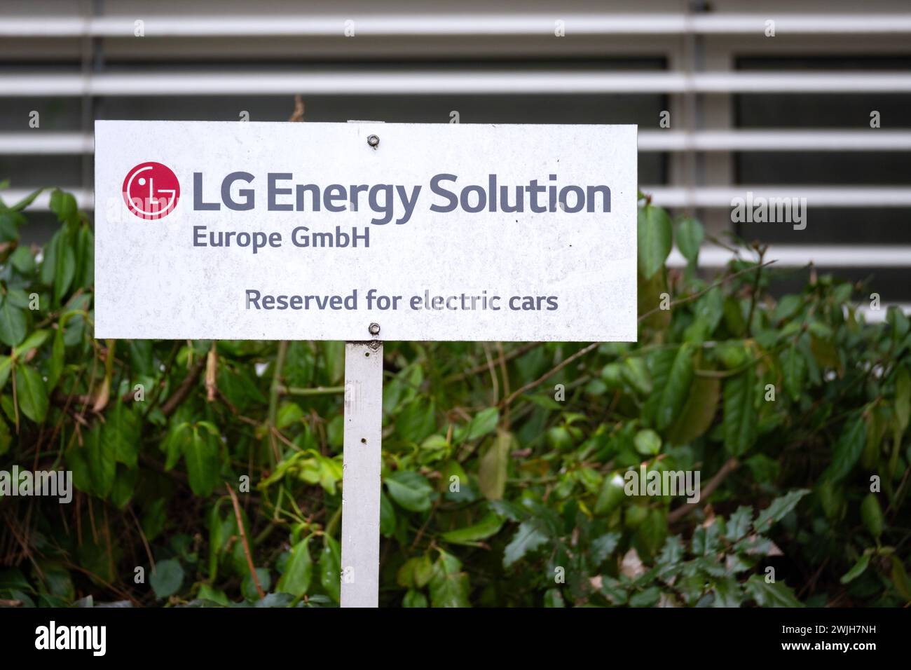 LG Energy Solution battery manufacturing company Advertising banner in parking lot, ev battery ...