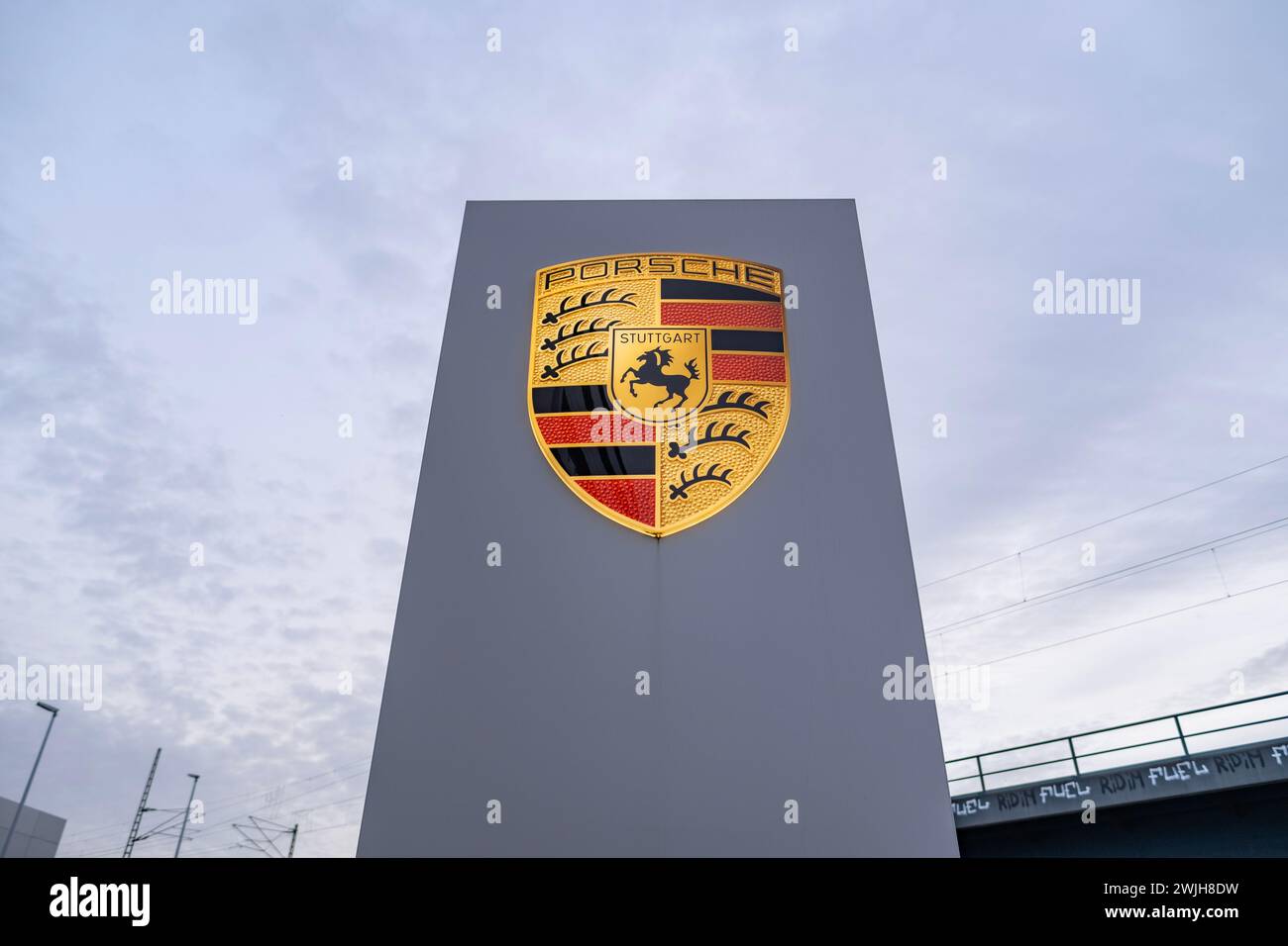 Advertising banners Porsche, car dealership building, Porsche Automobil ...