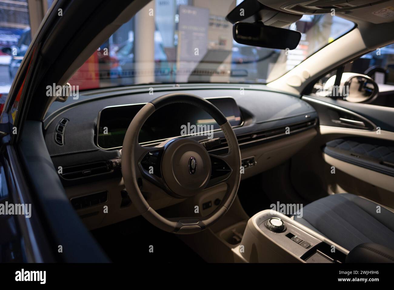 Interior, cockpit electric car Ora Good Cat in showroom, EV Great Wall ...